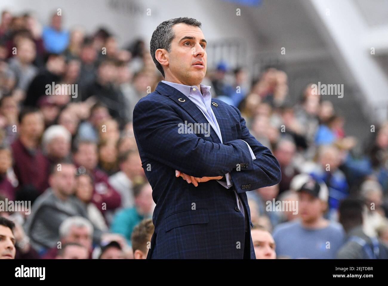 March 8, 2020: Colgate Raiders head coach Matt Langel looks on against ...