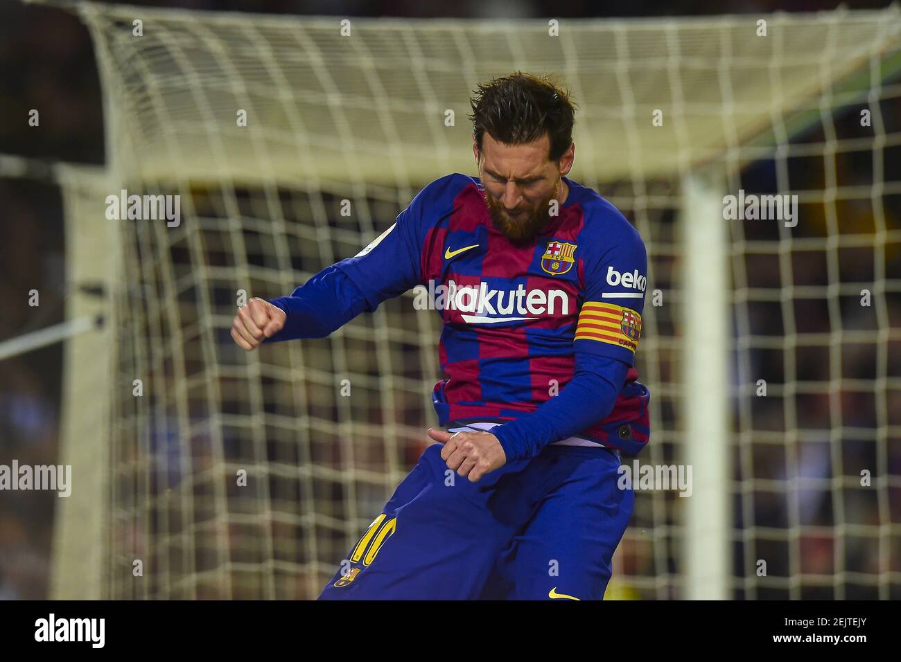 Lionel Messi of FC Barcelona celebrates after scoring the 1-0 during ...