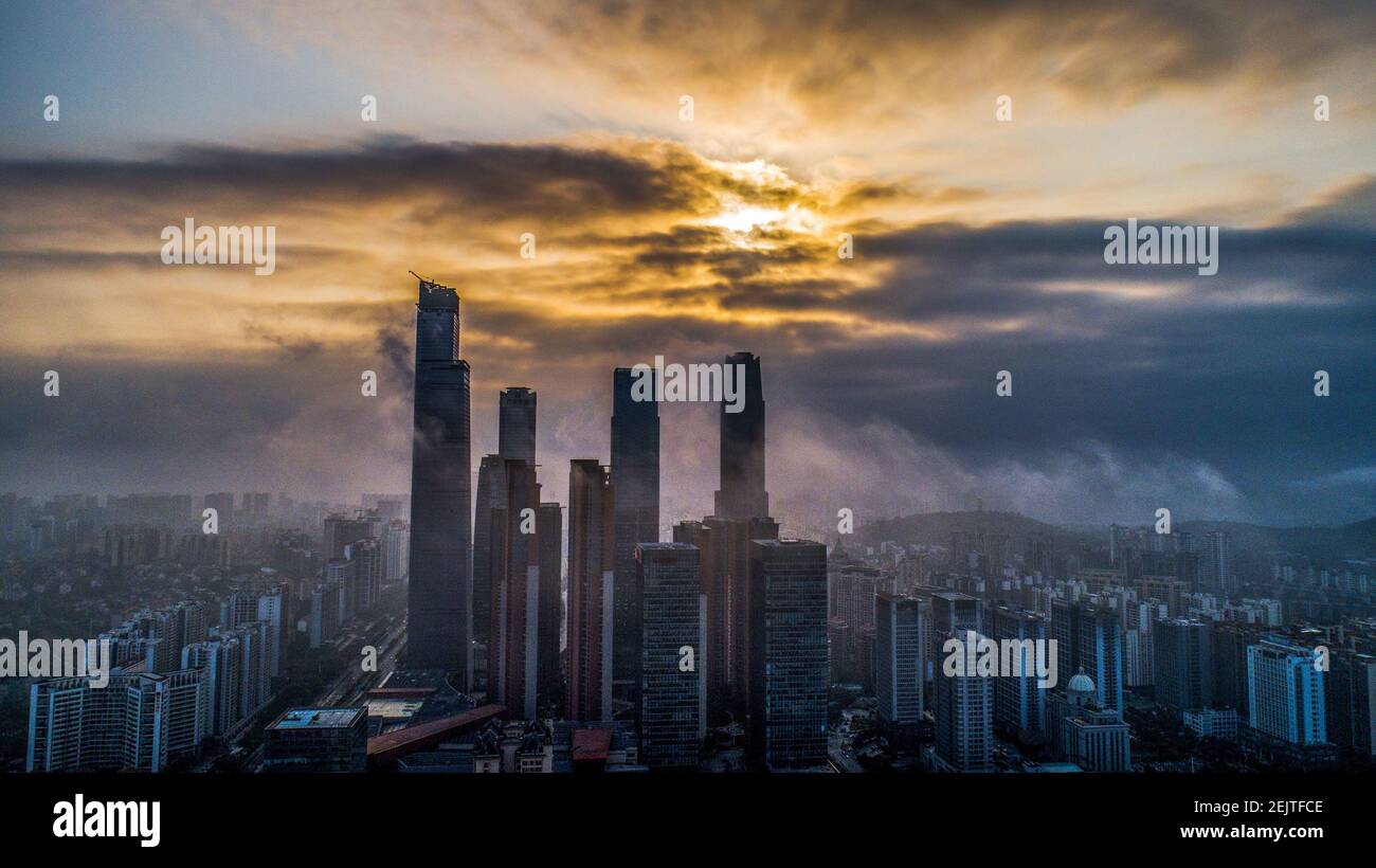 Guangxi ,CHINA-Tall buildings are shrouded in clouds in Nanning city ...