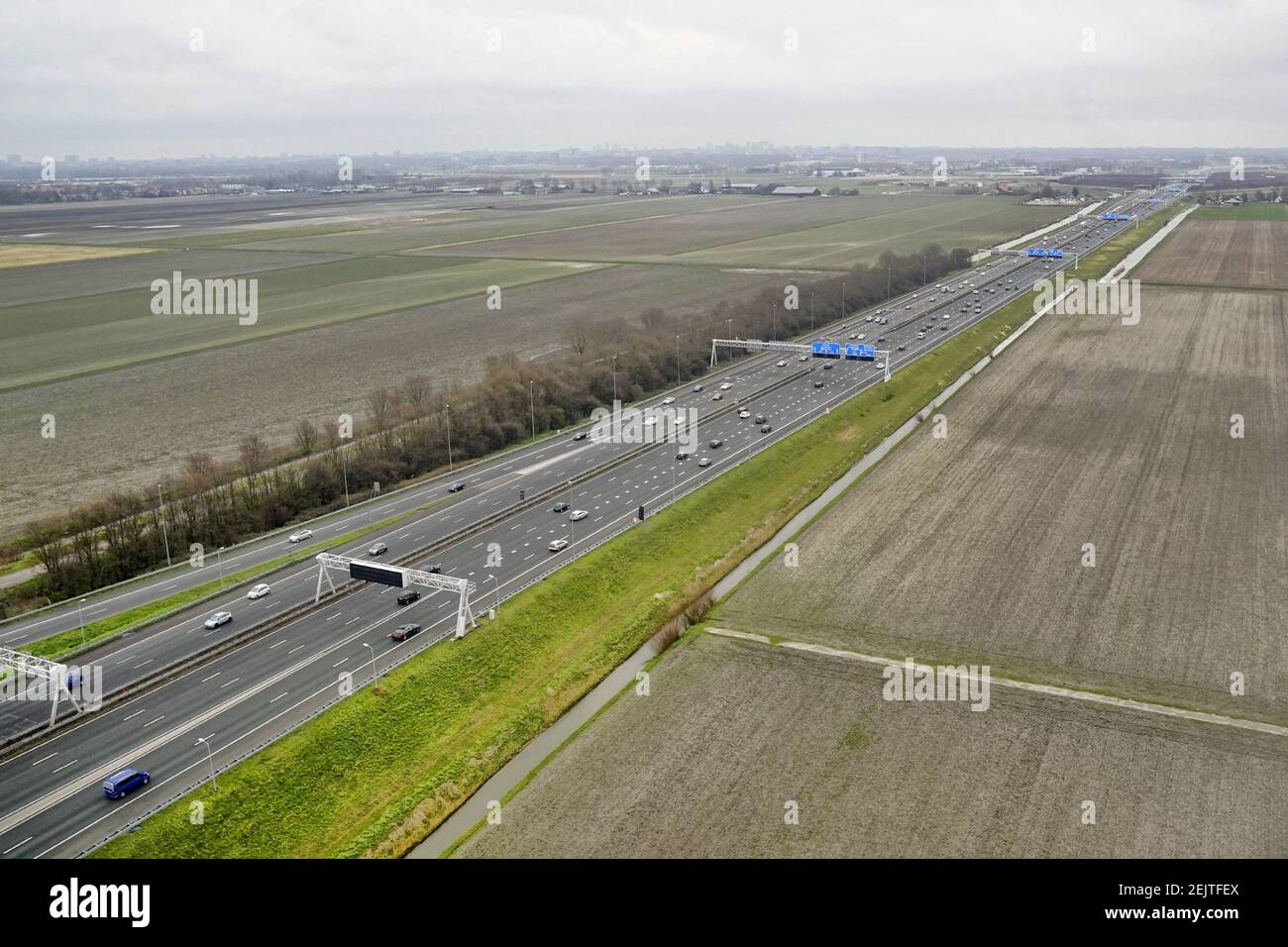 AMSTERDAM, 08-03-2020 Amsterdam Schiphol Airport . Highway A9 arial ...