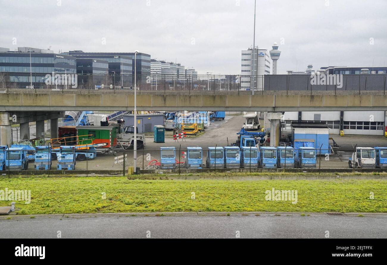 AMSTERDAM, 08-03-2020 Amsterdam Schiphol Airport . KLM cargo lorries ...