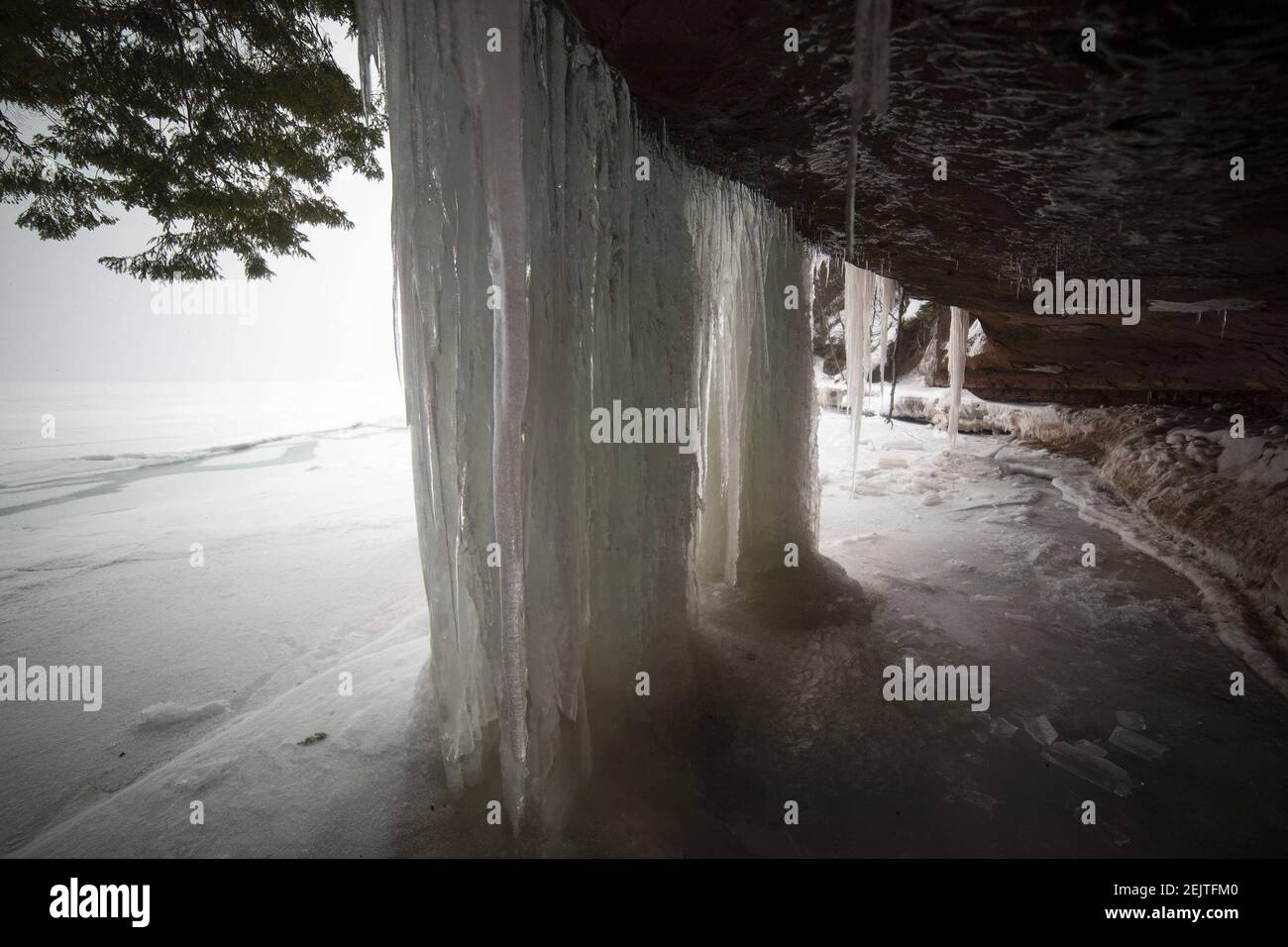 A cave nicknamed "root beer float" stands on Lake Superior on Wednesday ...