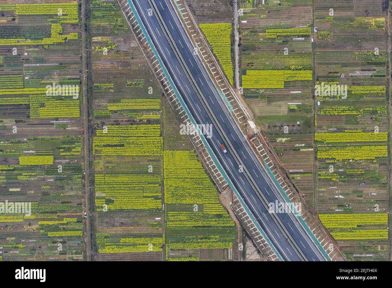 An aerial view of the scenery of city center of Xinyu city, east China ...