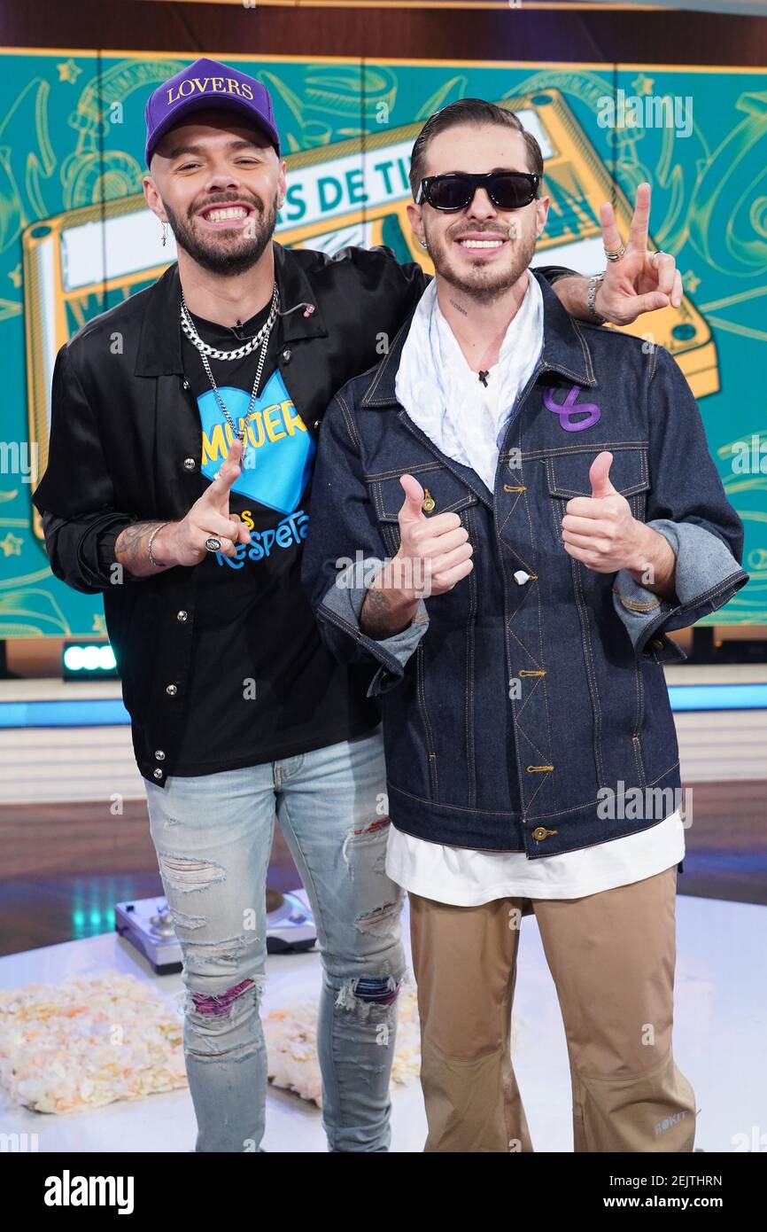 MIAMI, FL - MARCH 9: Jesse from Jesse and Joy and singer Llane are seen ...