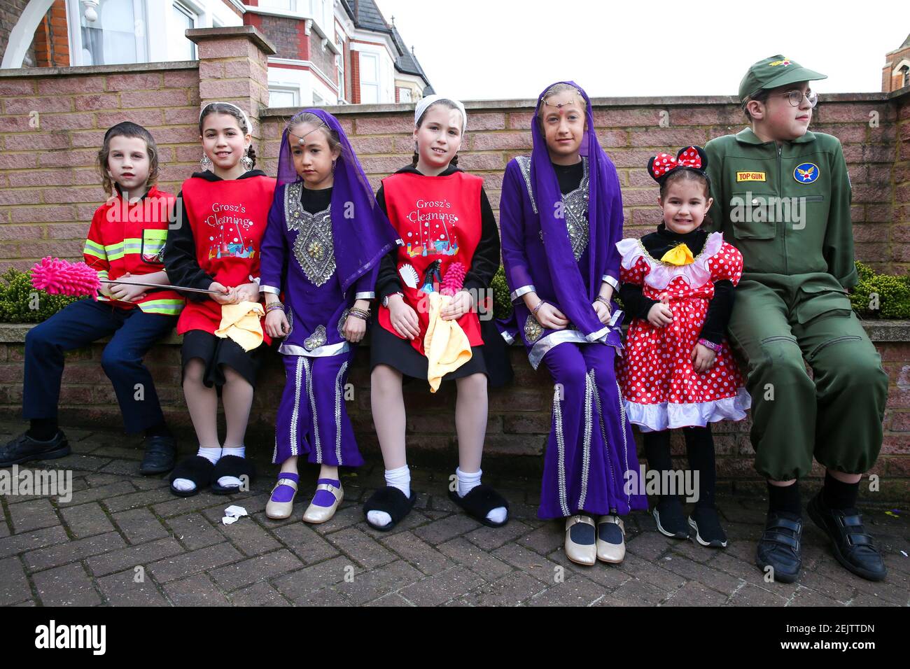 Orthodox Jewish children in fancy dresses during the event. Members of ...
