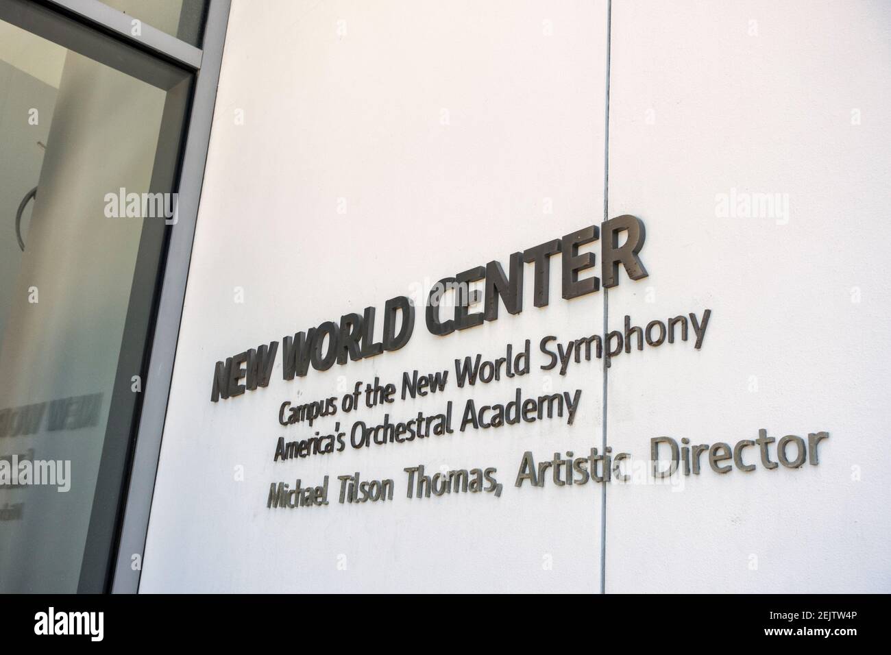 Sign for the New World Symphony Orchestra on the front of its concert ...