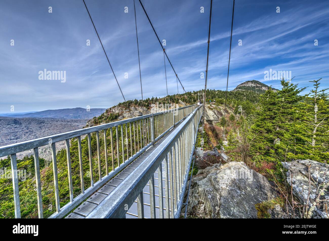 The mile high swinging bridge at Grandfather Mountain in the Blue Ridge ...
