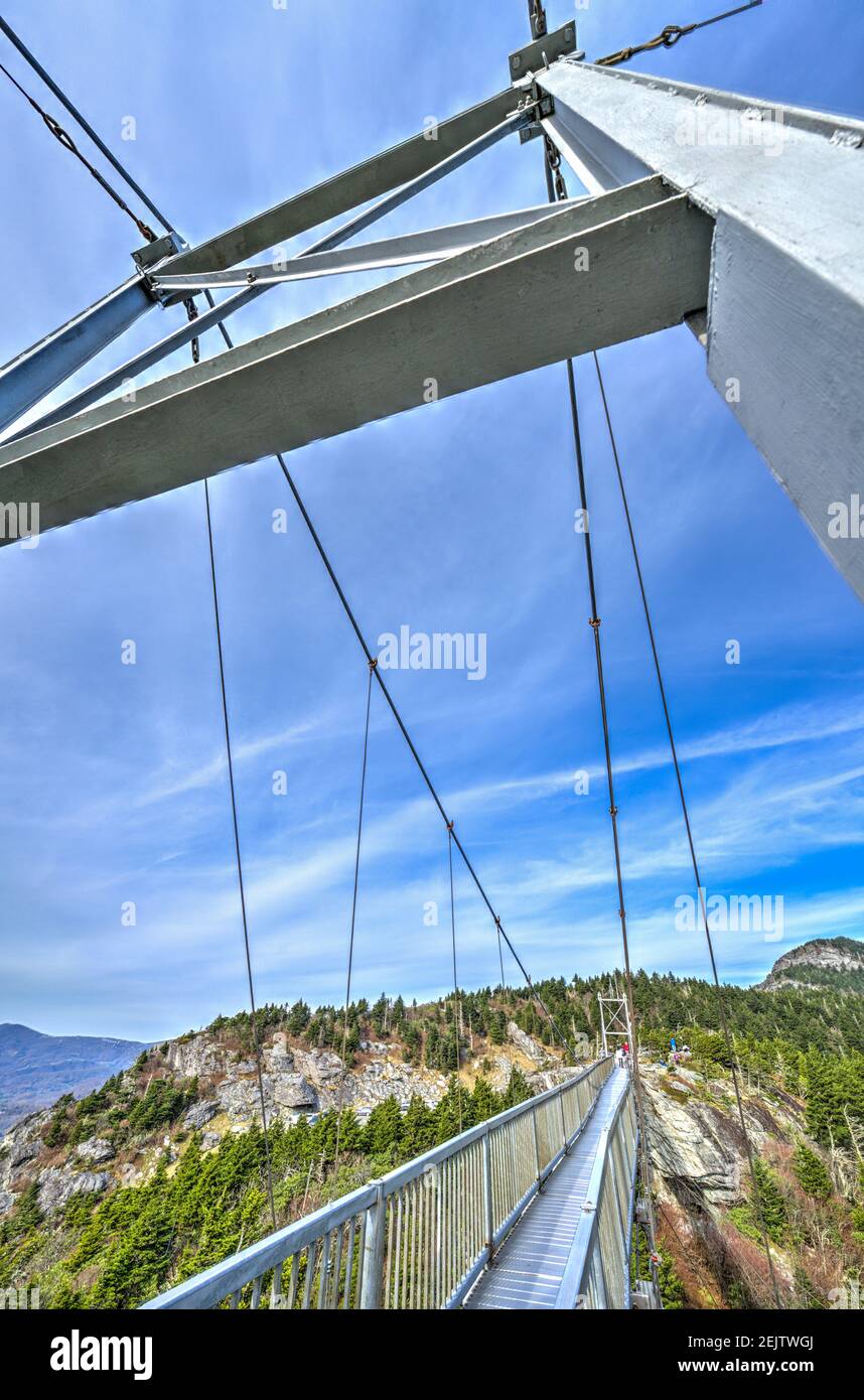 The mile high swinging bridge at Grandfather Mountain in the Blue Ridge ...