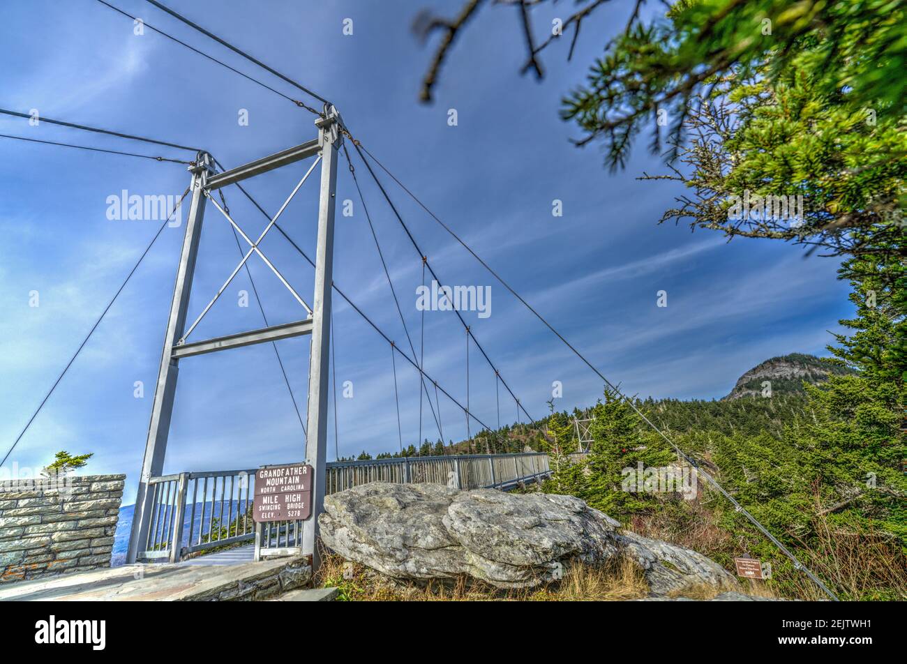 The mile high swinging bridge at Grandfather Mountain in the Blue Ridge ...