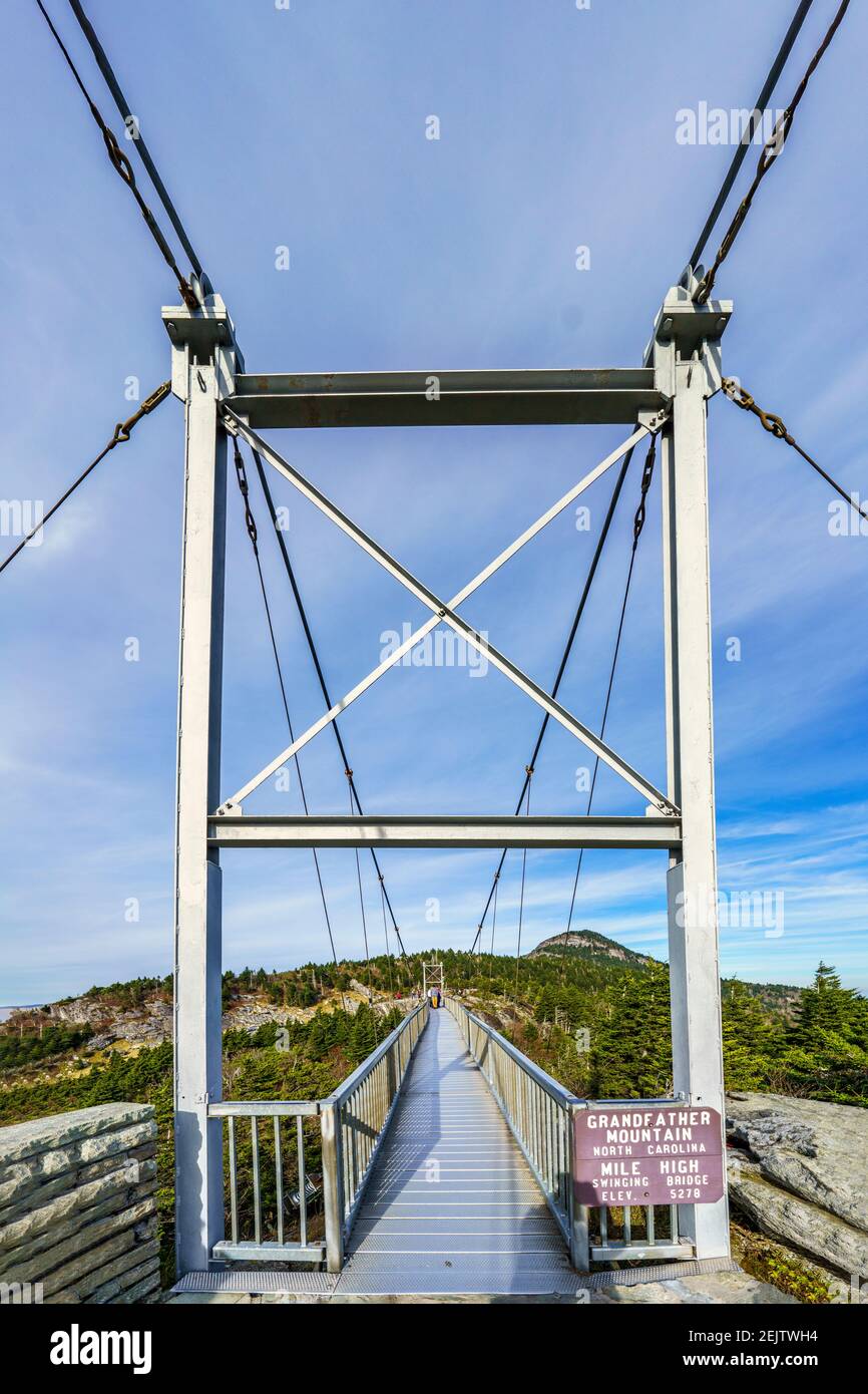 The mile high swinging bridge at Grandfather Mountain in the Blue Ridge ...