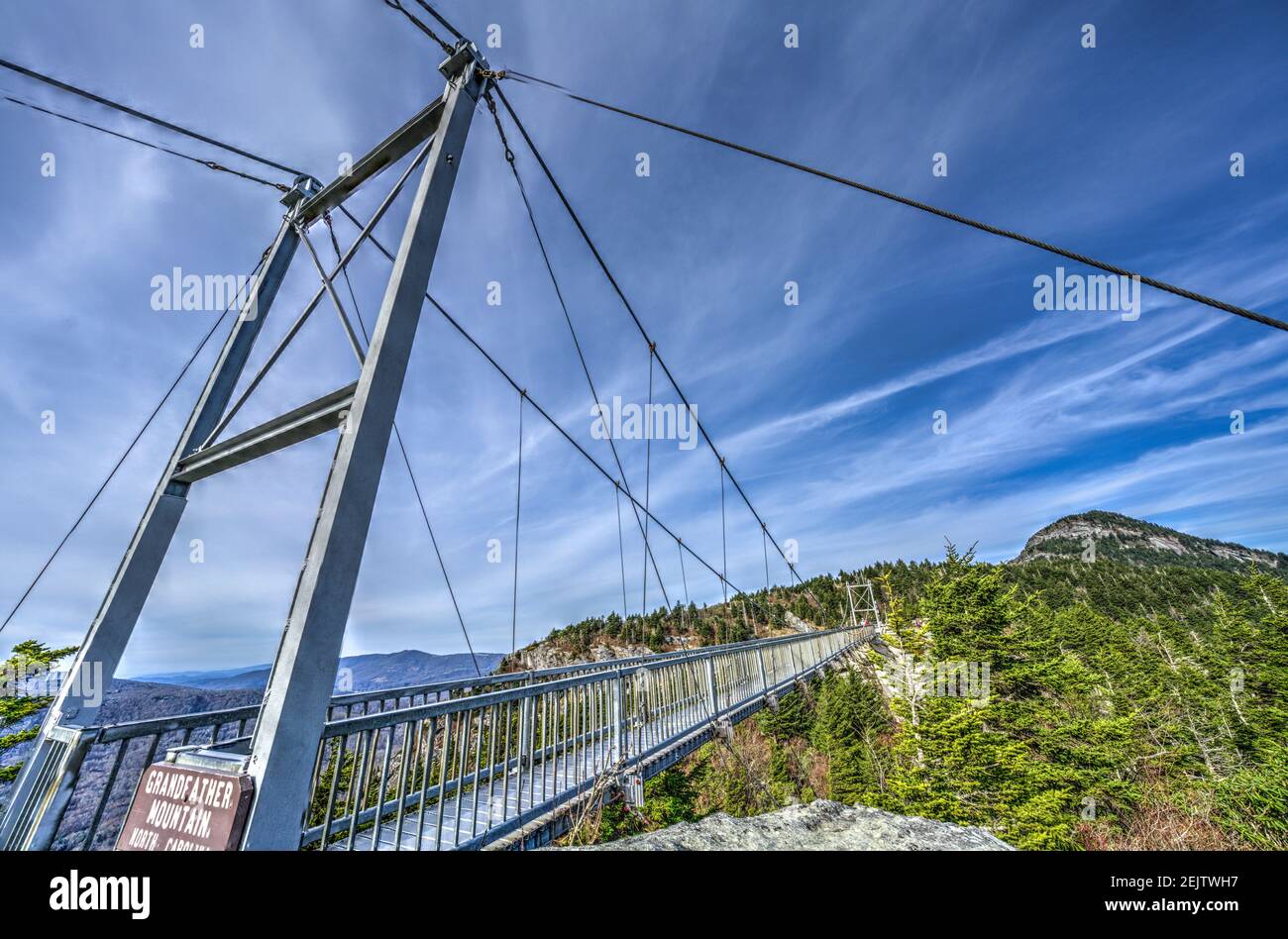 The mile high swinging bridge at Grandfather Mountain in the Blue Ridge ...