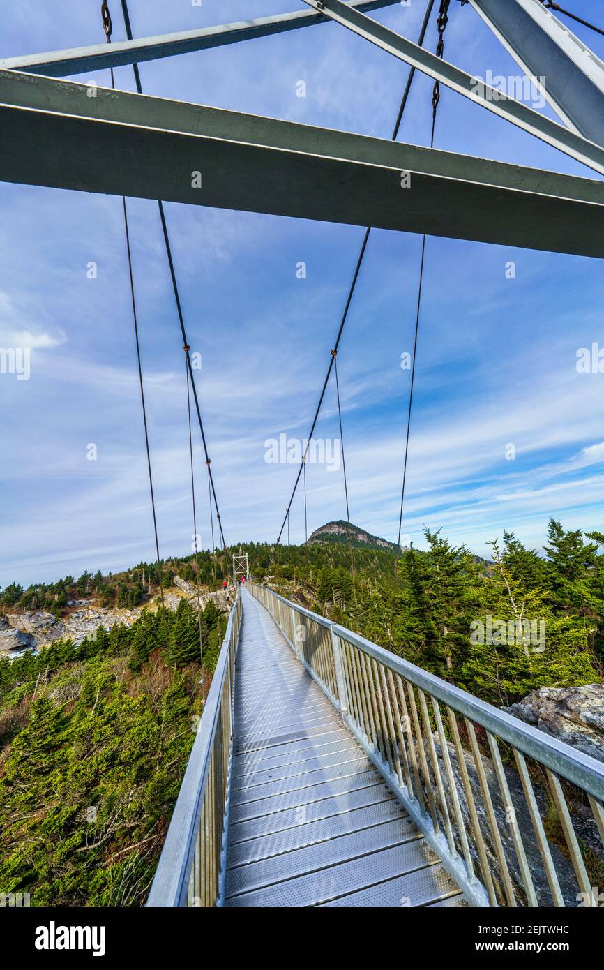 The mile high swinging bridge at Grandfather Mountain in the Blue Ridge ...
