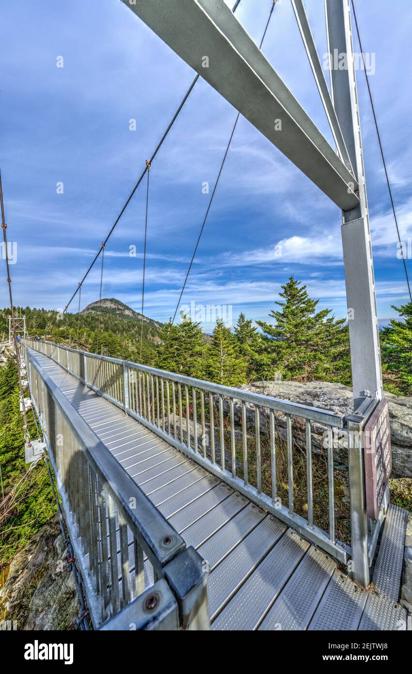 The mile high swinging bridge at Grandfather Mountain in the Blue Ridge ...