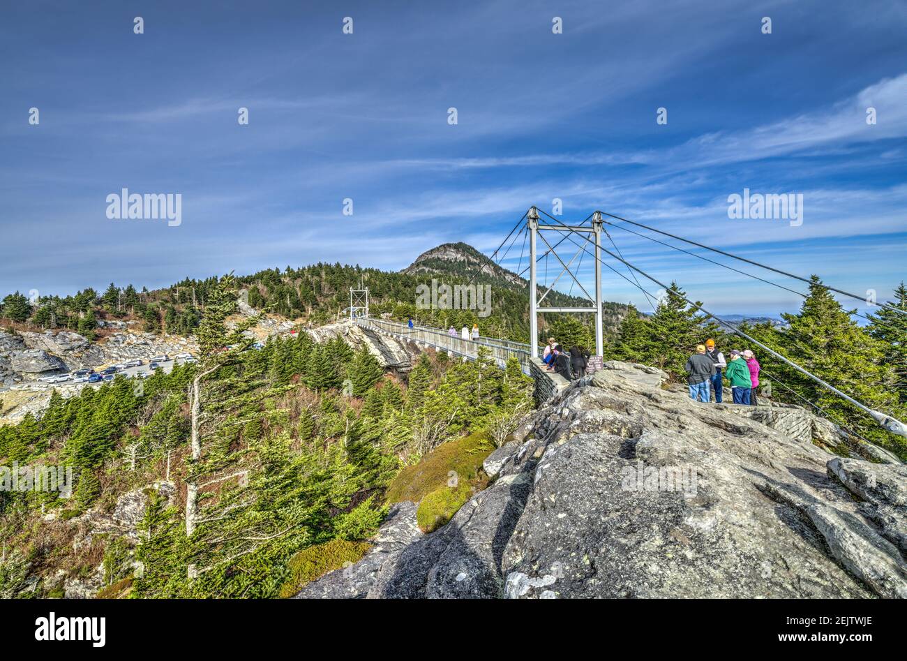 The mile high swinging bridge at Grandfather Mountain in the Blue Ridge ...