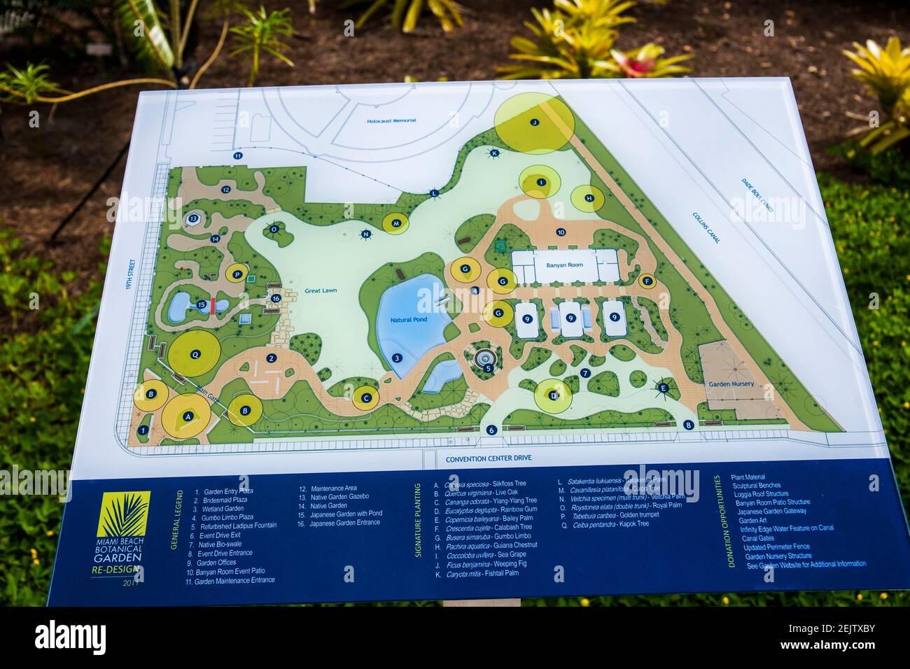 An outdoor map showing the layout of the Miami Beach Botanical Garden ...