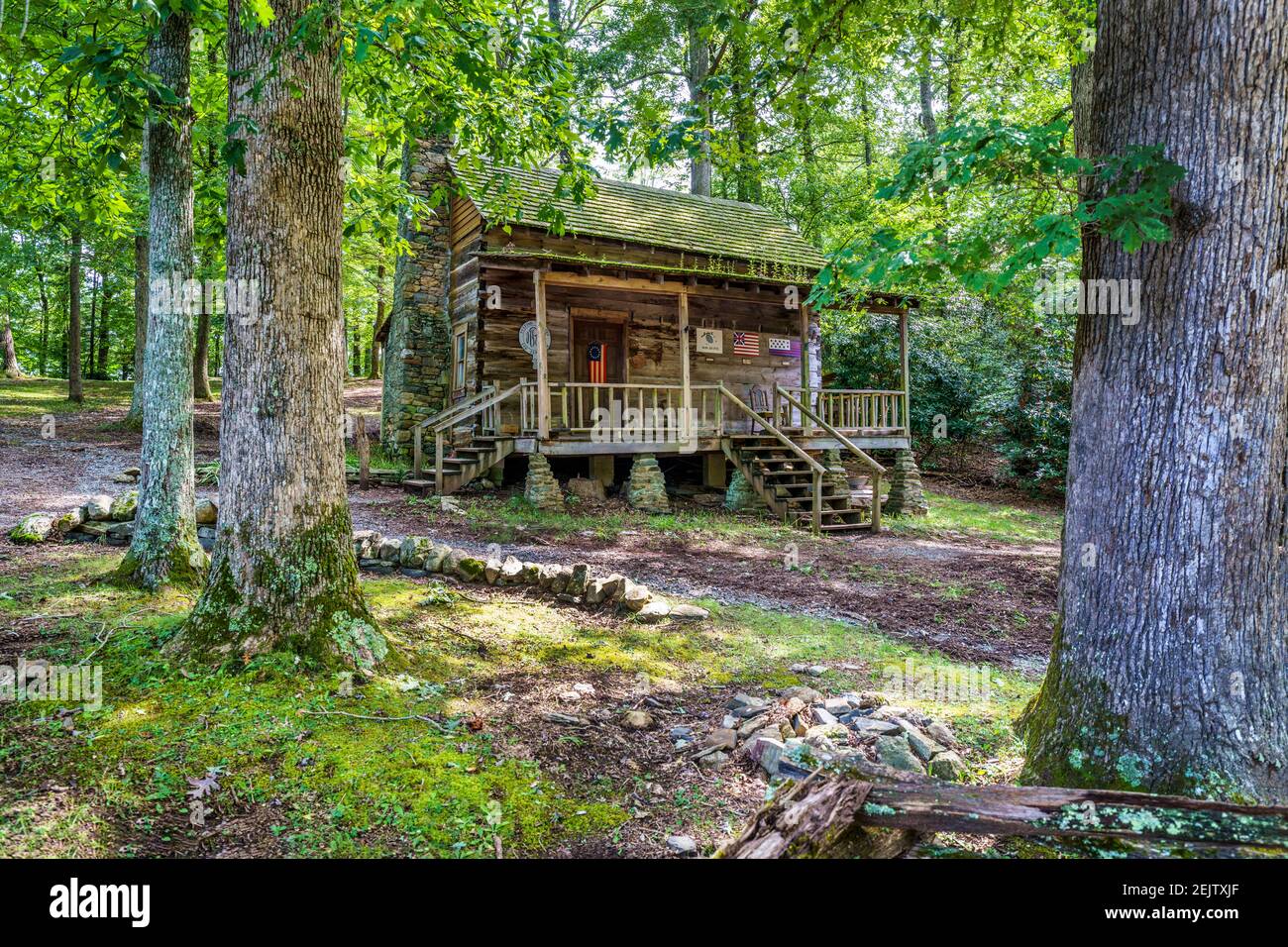 The 19th century Coffey Cabin, a pioneer log cabin, at Hickory Ridge ...