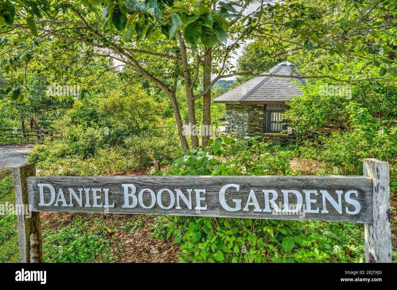 Entrance sign for the Daniel Boone Gardens in Boone, North Carolina ...