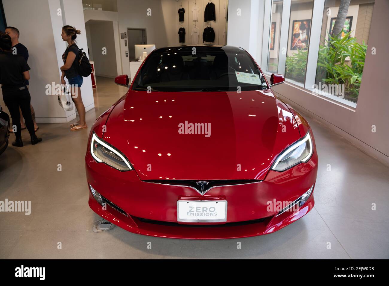 Tesla Model S electric vehicle seen at a Tesla store. (Photo by Alex ...