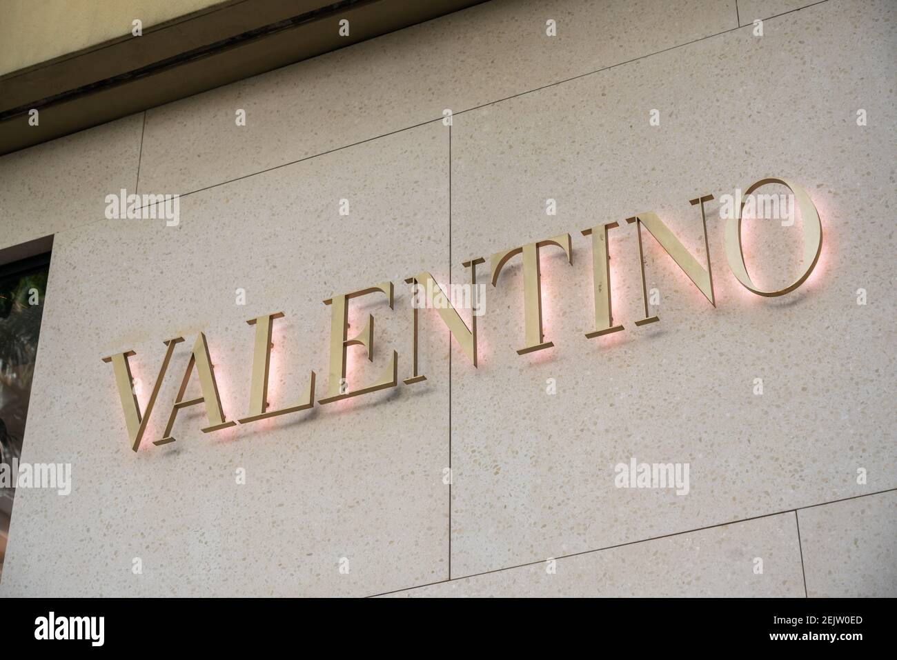 A view of an Italian fashion house Valentino logo. (Photo by Alex Tai ...