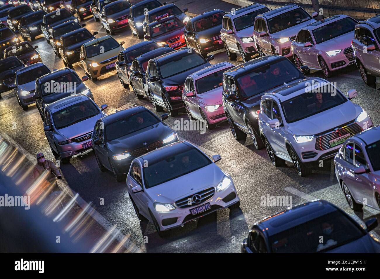 Traffic stream moves slowly during evening peak of weekday commute ...