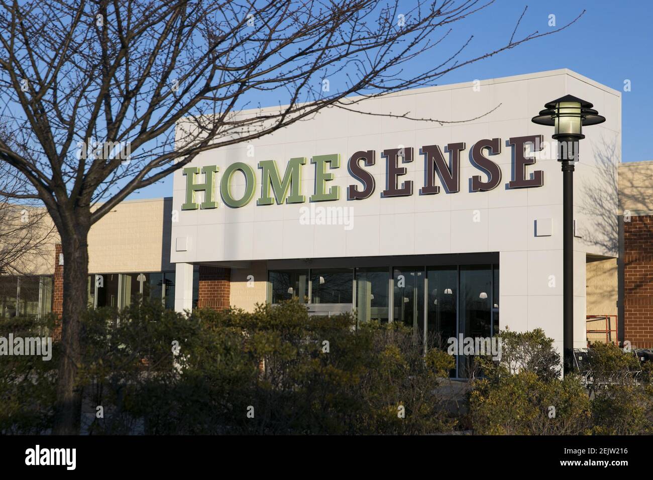 A logo sign outside of a HomeSense retail store location in Columbia ...
