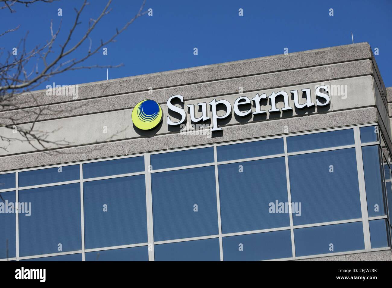 A logo sign outside of the headquarters of Supernus Pharmaceuticals in ...