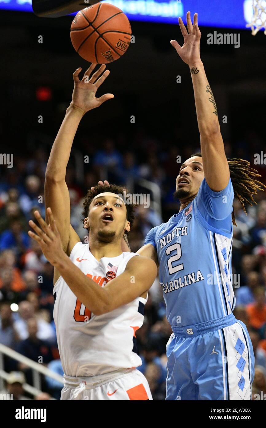 March 11, 2020: Syracuse Orange guard Brycen Goodine (0) shoots over ...