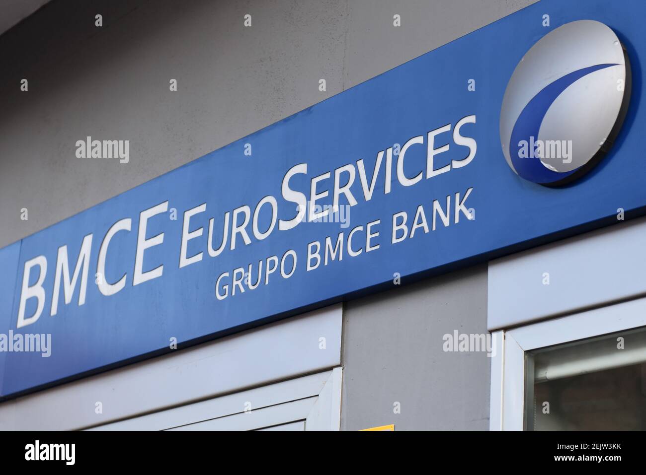 A view of a BMCE bank logo. (Photo by Jorge Sanz / SOPA Images/Sipa USA ...