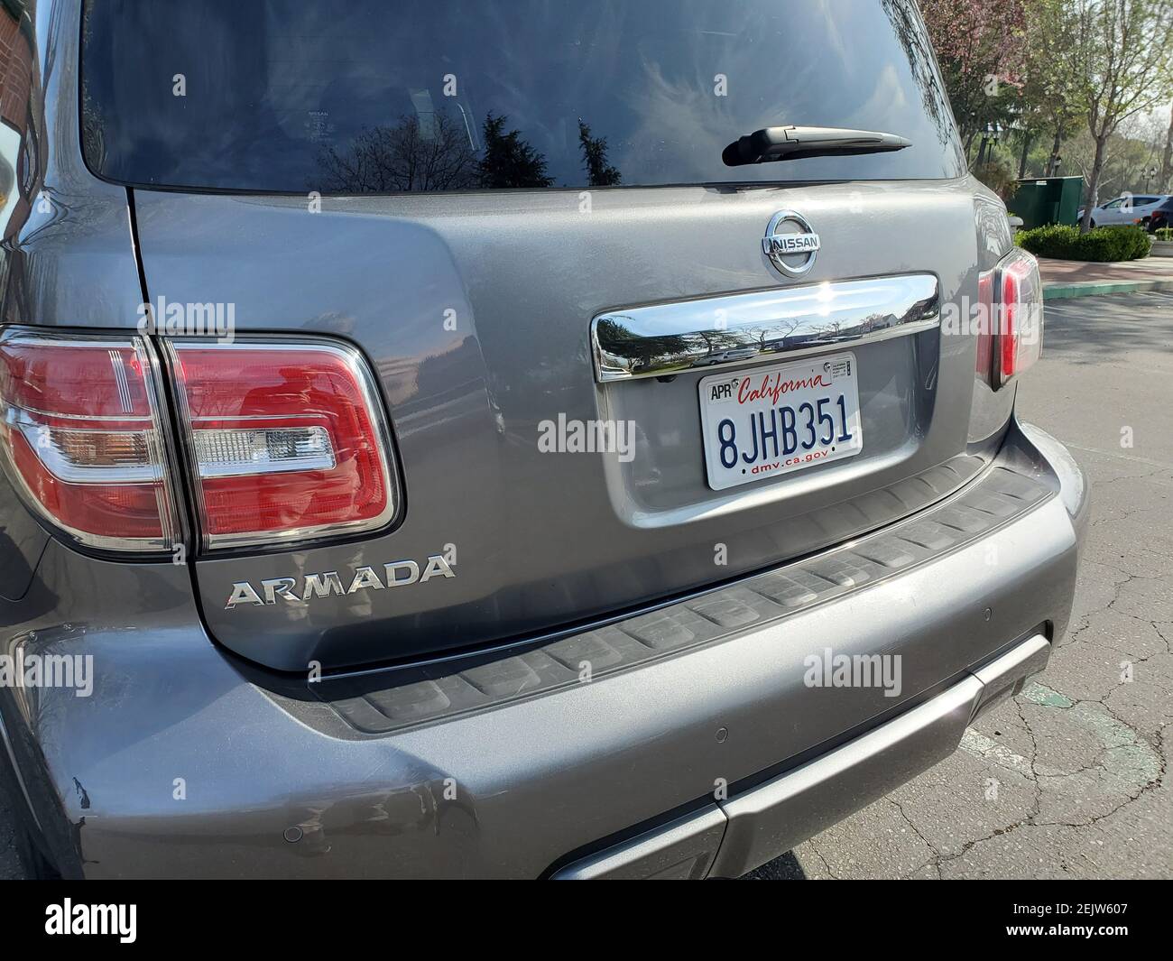 Rear view of Nissan Armada full size Sports Utility Vehicle (SUV), San ...
