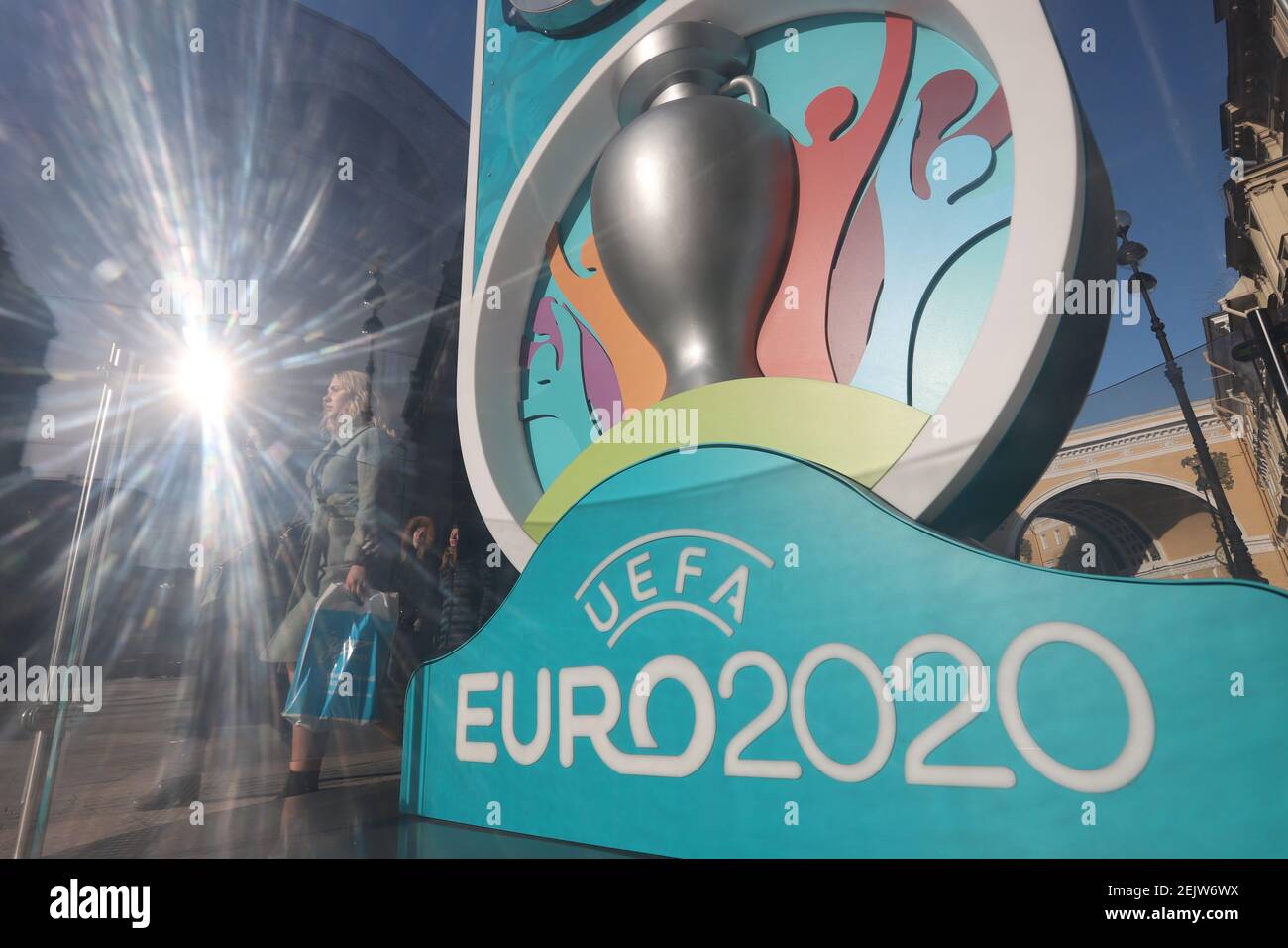 Logo of UEFA Euro 2020 at a countdown clock to the tournament. (Photo ...