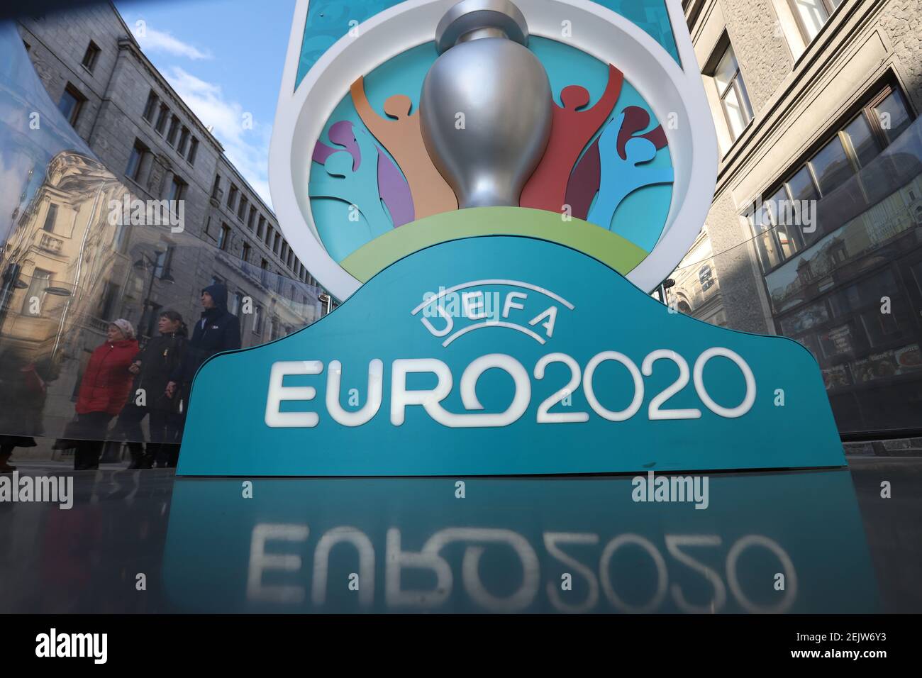 Logo of UEFA Euro 2020 at a countdown clock to the tournament. (Photo ...