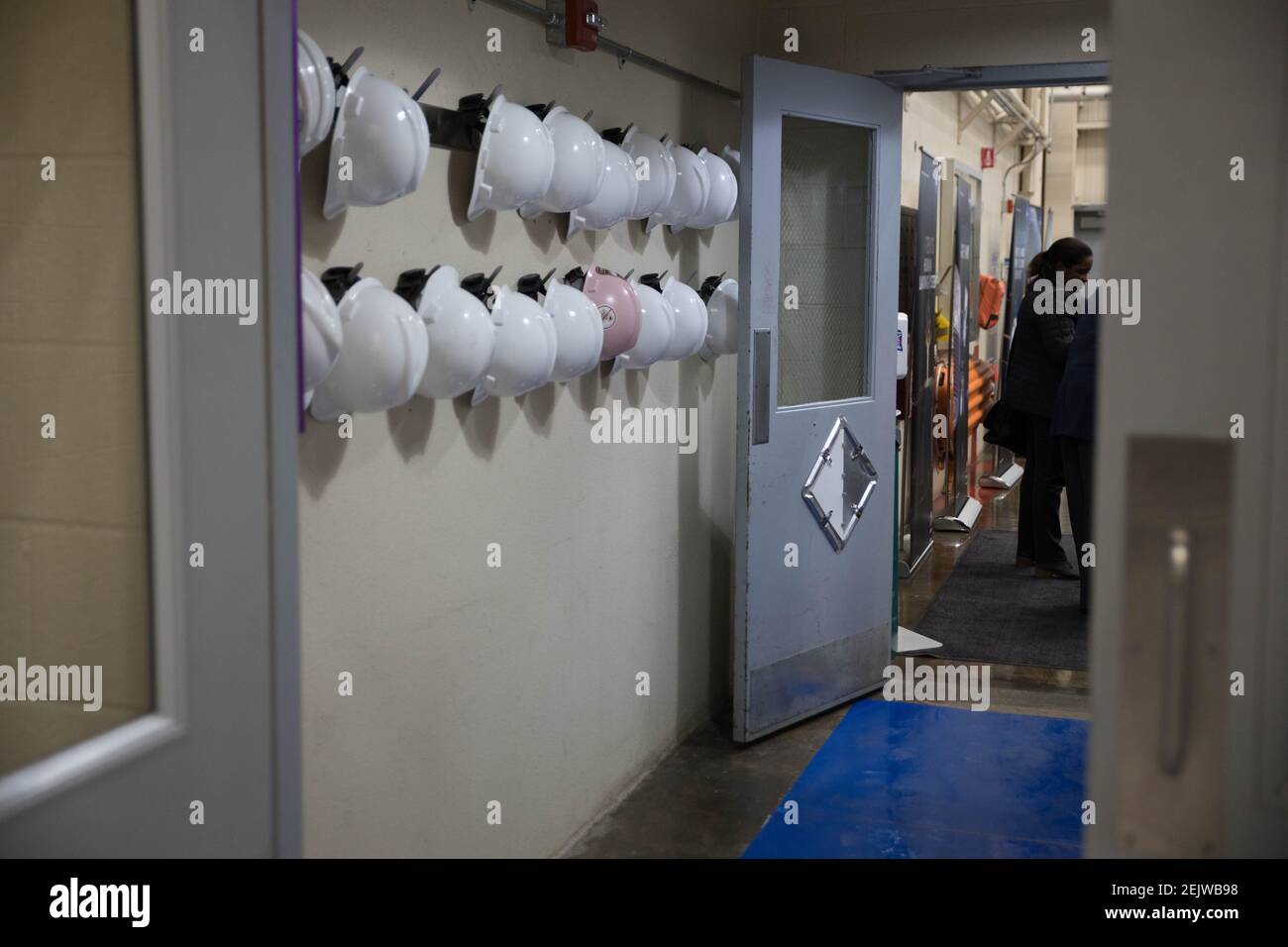 Helmets are seen at NASA where they unveiled the Orion Space Craft. The ...