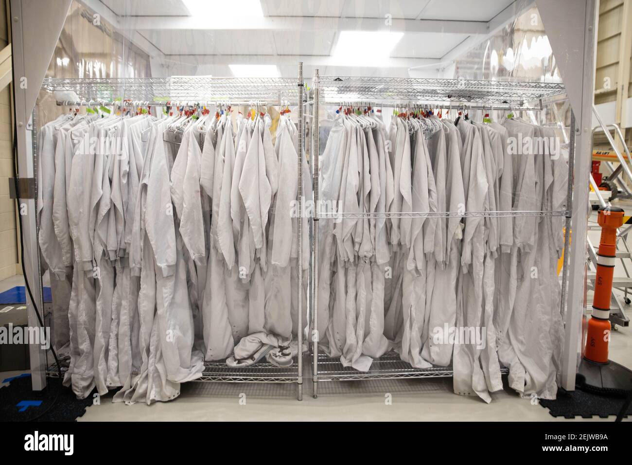 Containment suits are seen at Nasa where they unveiled the Orion Space ...