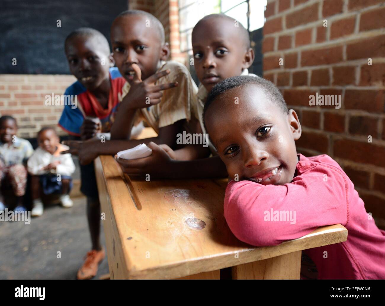 Rwandan primary school children in their classroom, Nyamata, Rwanda ...