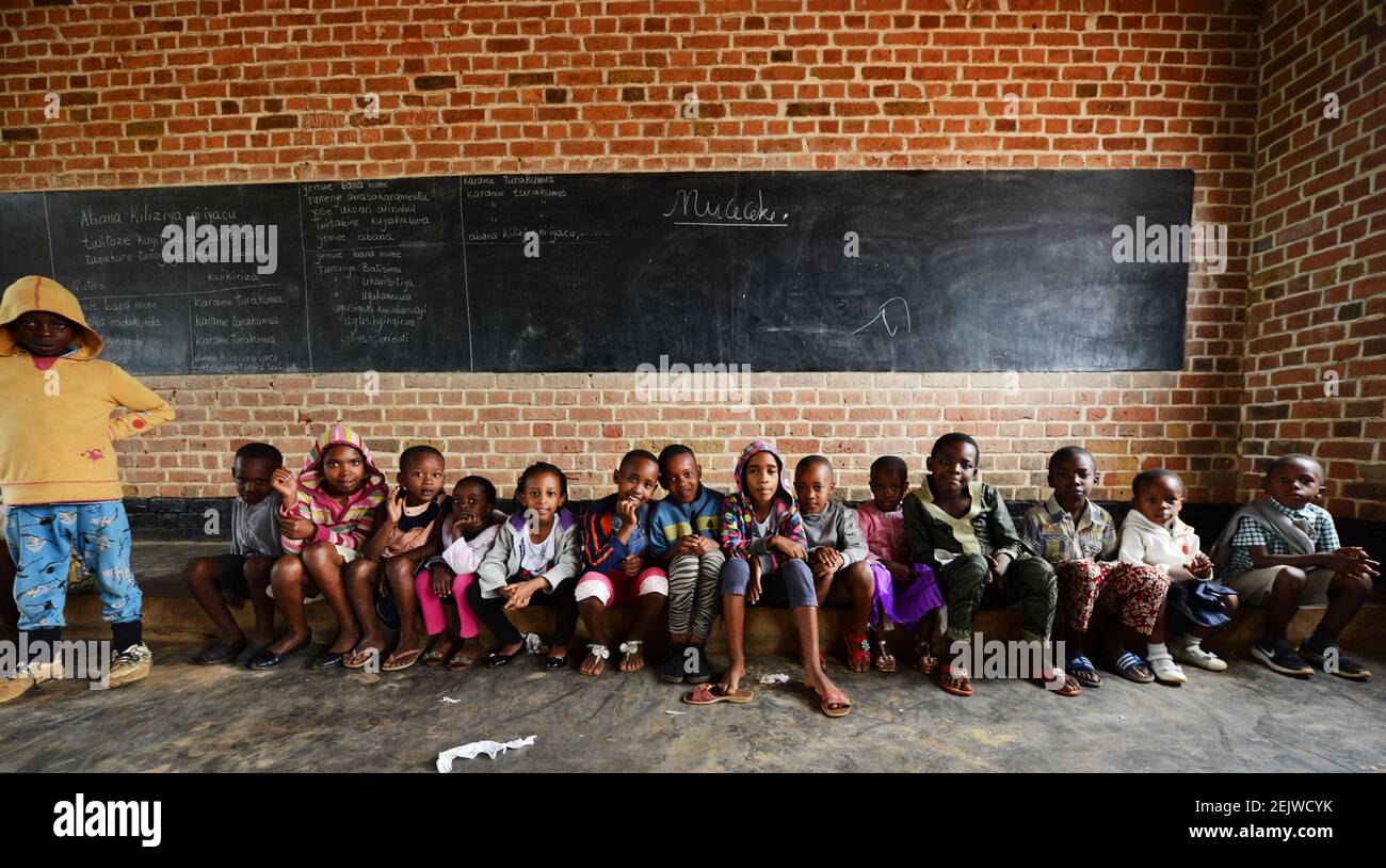 Rwandan primary school children in their classroom, Nyamata, Rwanda ...
