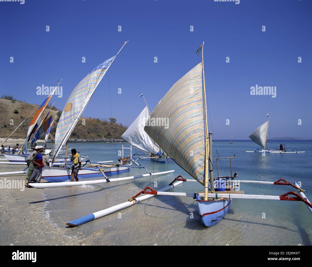 Asia,Indonesia, Lombok Island ,Outrigger canoes on the exotic tropical ...