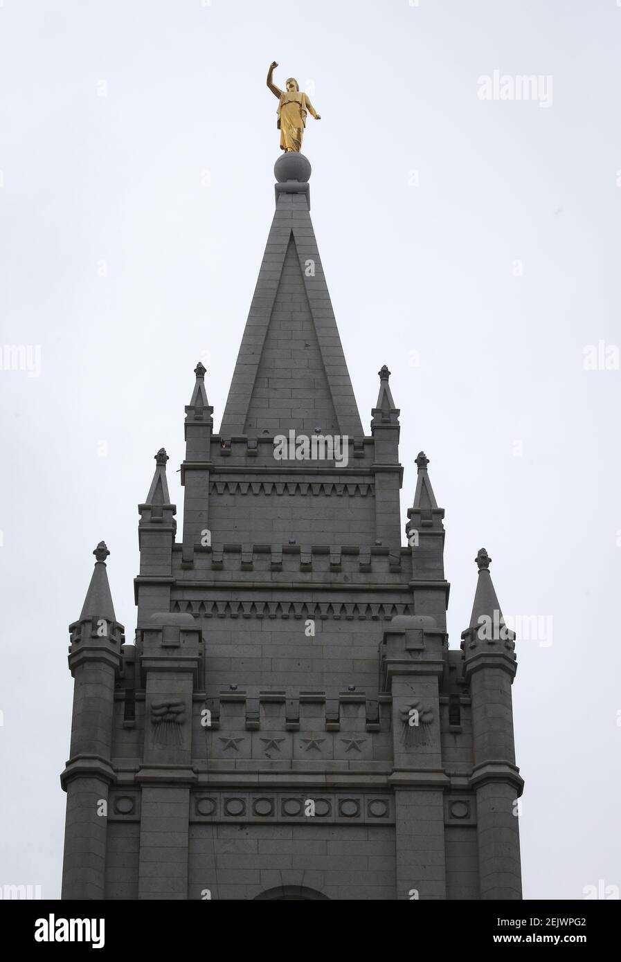 Angel Moroni loses trumpet in Salt Lake earthquake Stock Photo - Alamy