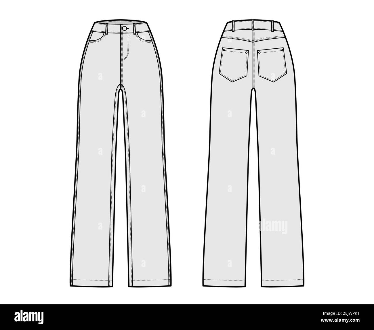 Straight Jeans Denim pants technical fashion illustration with full ...