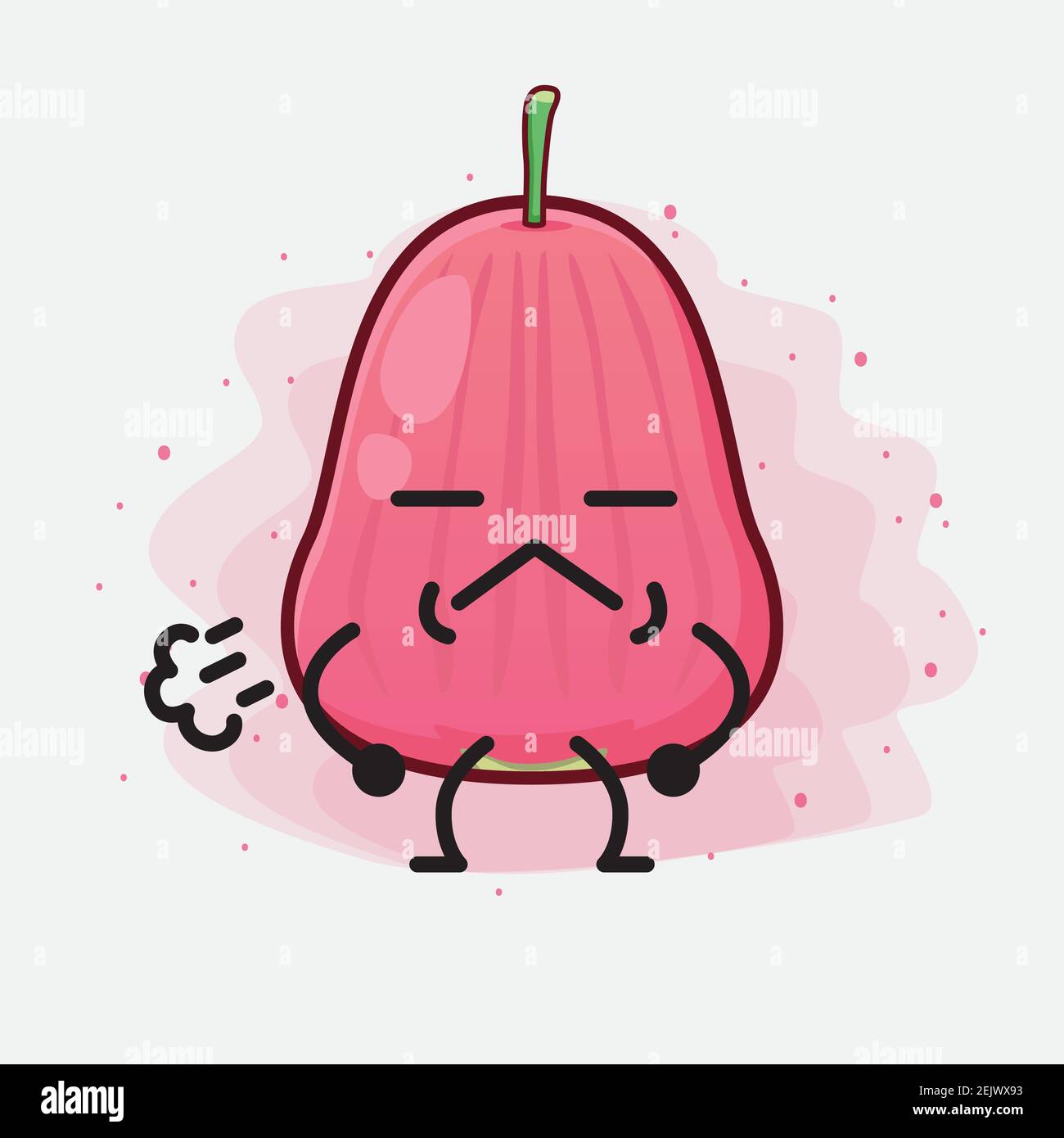 Vector Illustration Of Java Apple Fruit Character With Cute Face Simple Hands And Leg Line Art