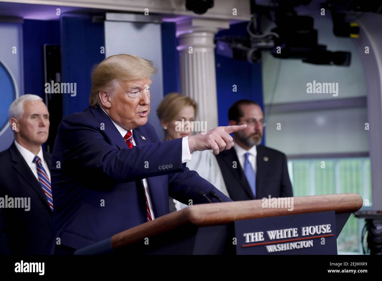 U.S. President Donald Trump, second left, speaks during a Coronavirus ...