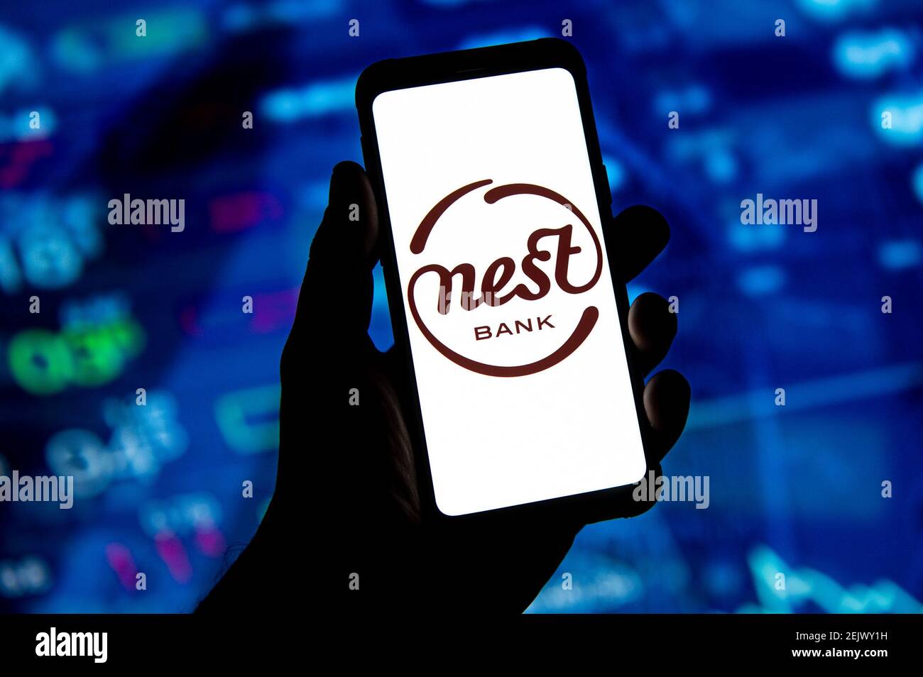 In this photo illustration a Nest Bank logo seen displayed on a ...
