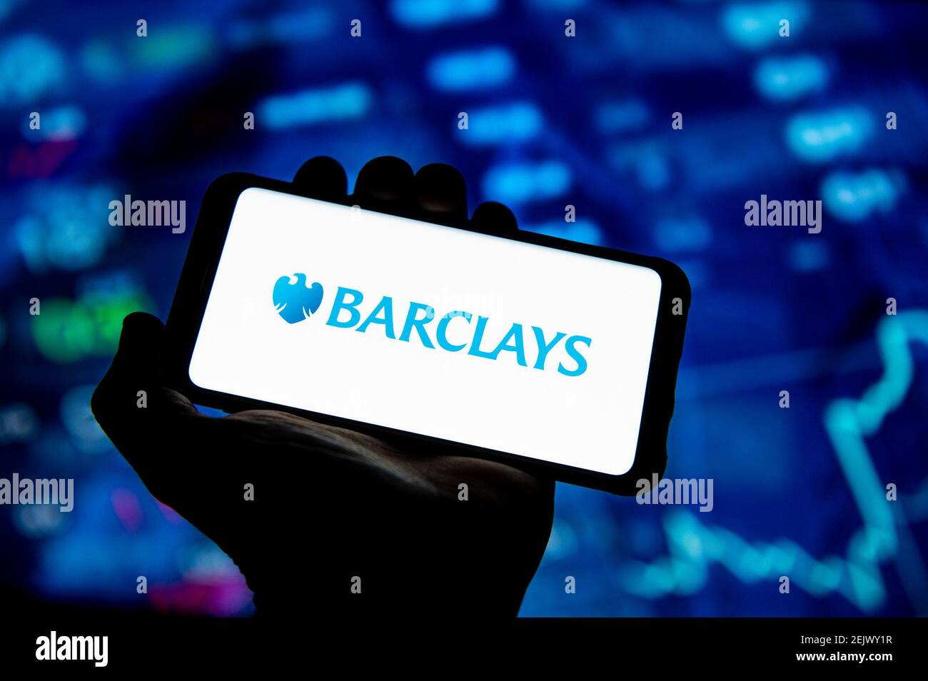 In this photo illustration a Barclays Bank logo seen displayed on a ...