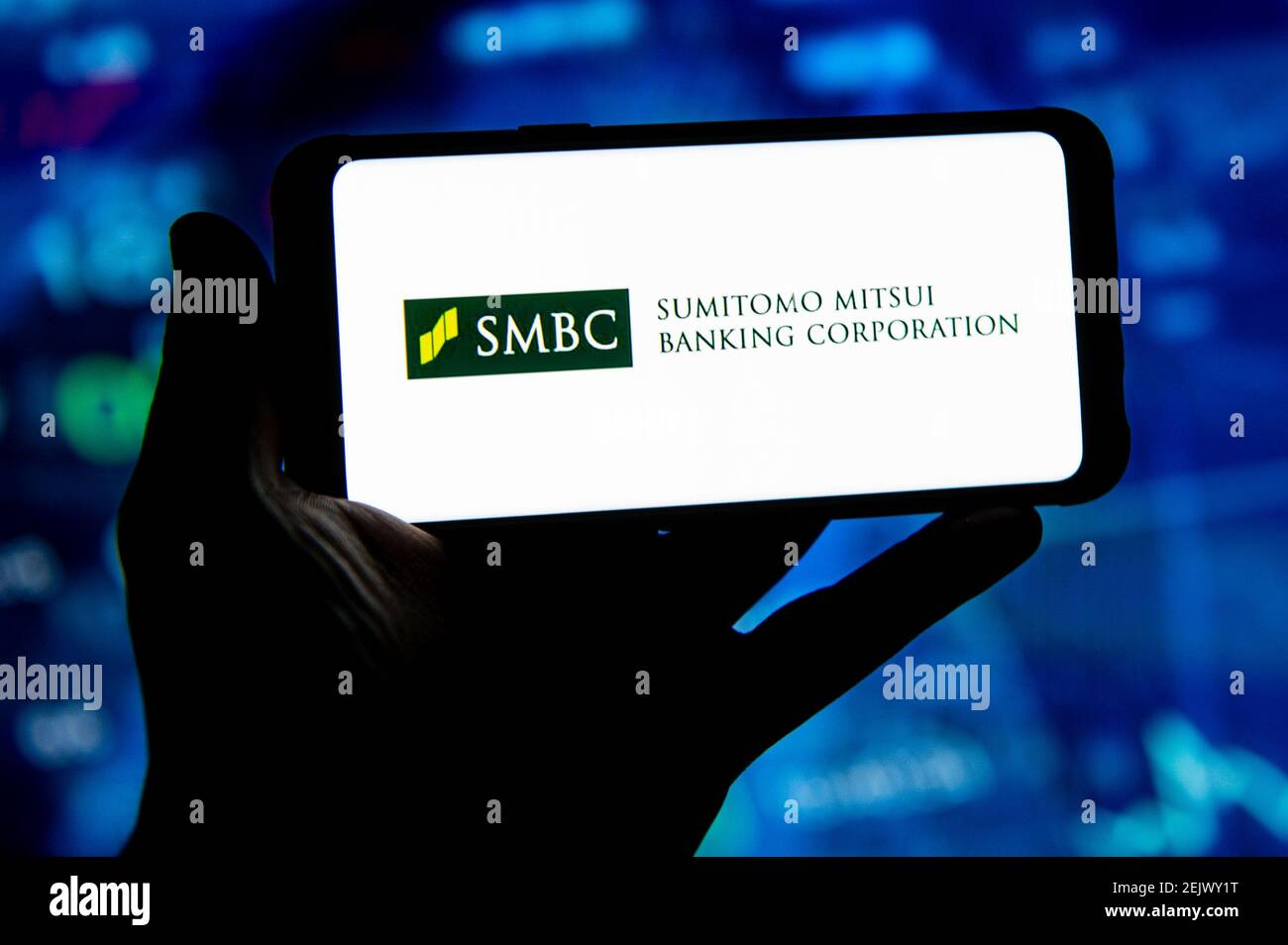In this photo illustration a Sumimoto Mitsui Banking Corporation logo ...
