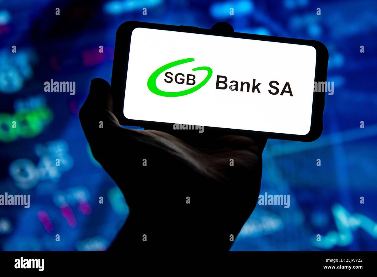 In this photo illustration a SGB Bank Spoldzielczy logo seen displayed ...