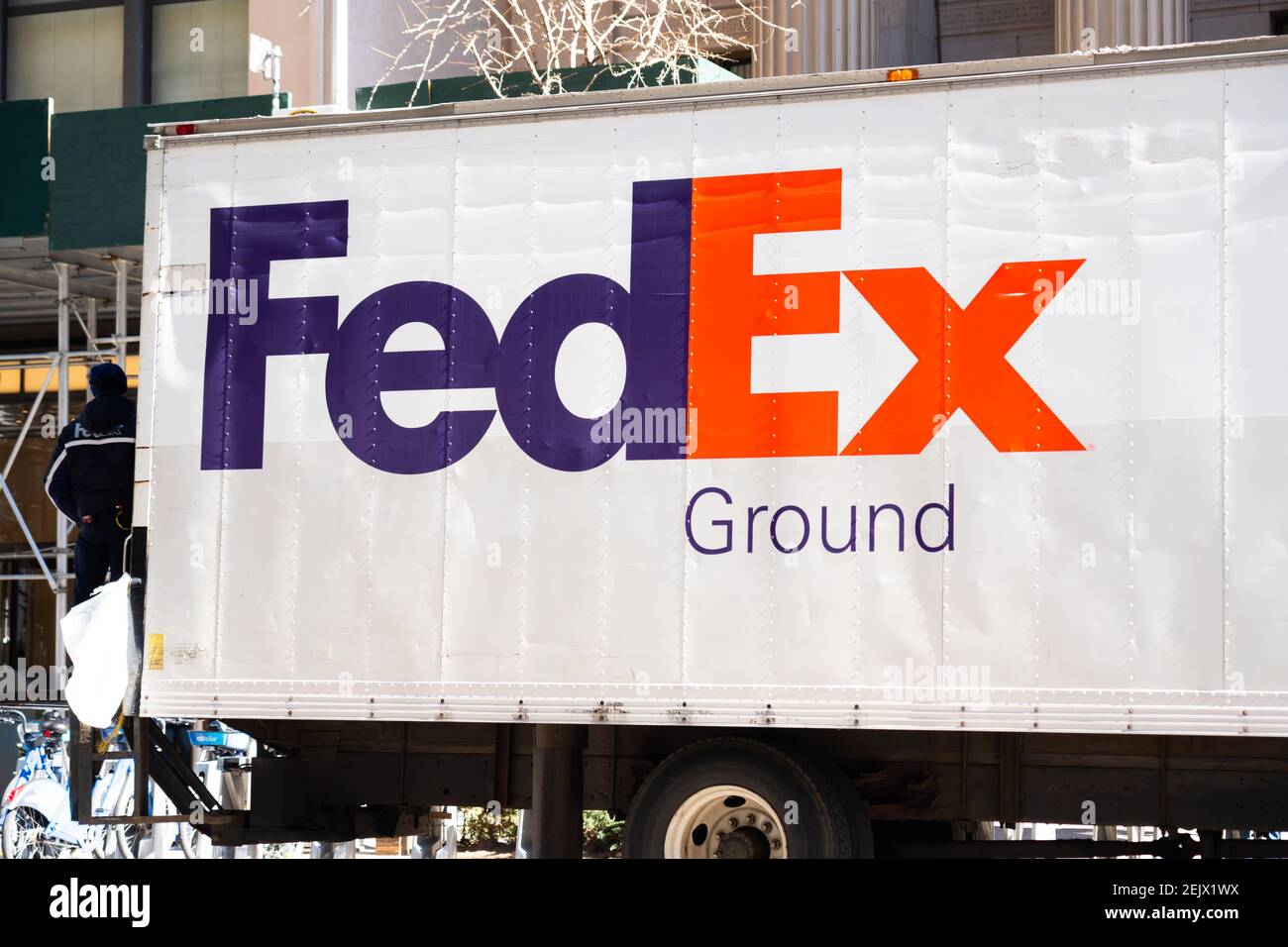 American multinational delivery services company, FedEx logo seen on a ...