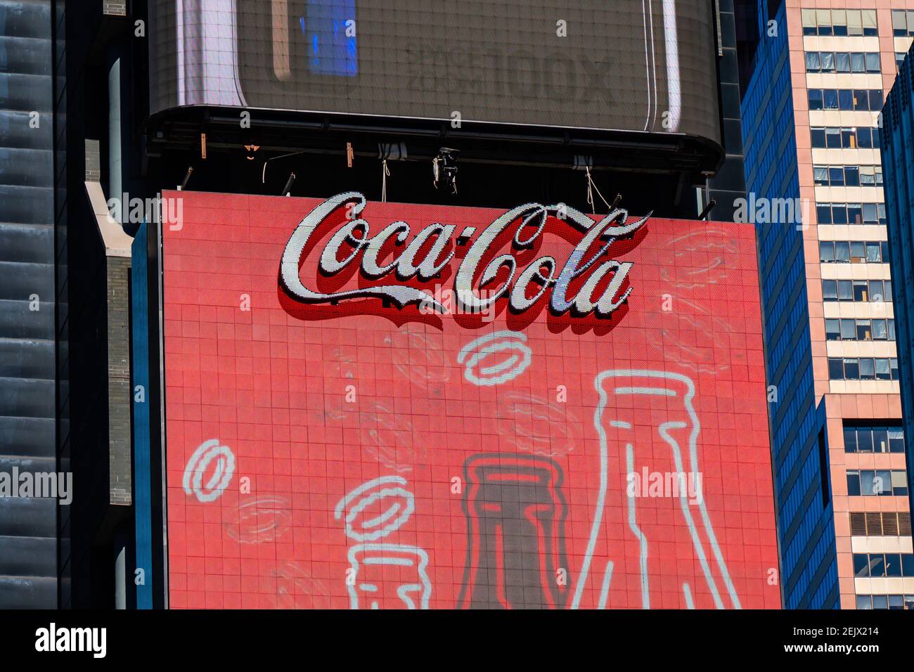 Coca-Cola logo seen in Midtown Manhattan. (Photo by Alex Tai / SOPA ...