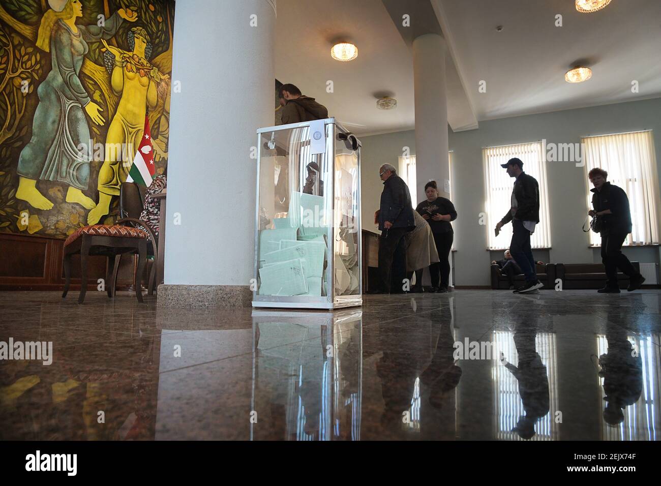 Sun., Mar. 22, 2020, Abkhazia. Snap elections in Abkhazia. Voters at ...