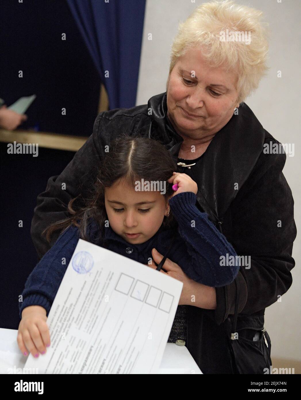 Sun., Mar. 22, 2020, Abkhazia. Snap elections in Abkhazia. Voters at ...