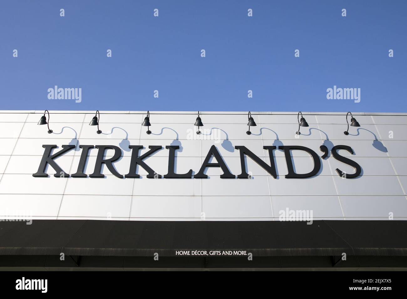 A logo sign outside of a Kirkland's retail store location in North ...
