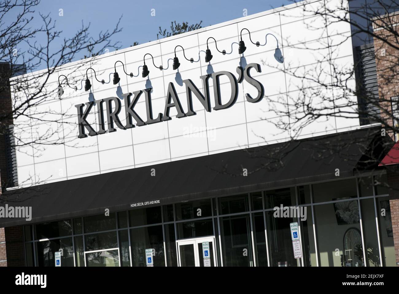 A logo sign outside of a Kirkland's retail store location in North ...